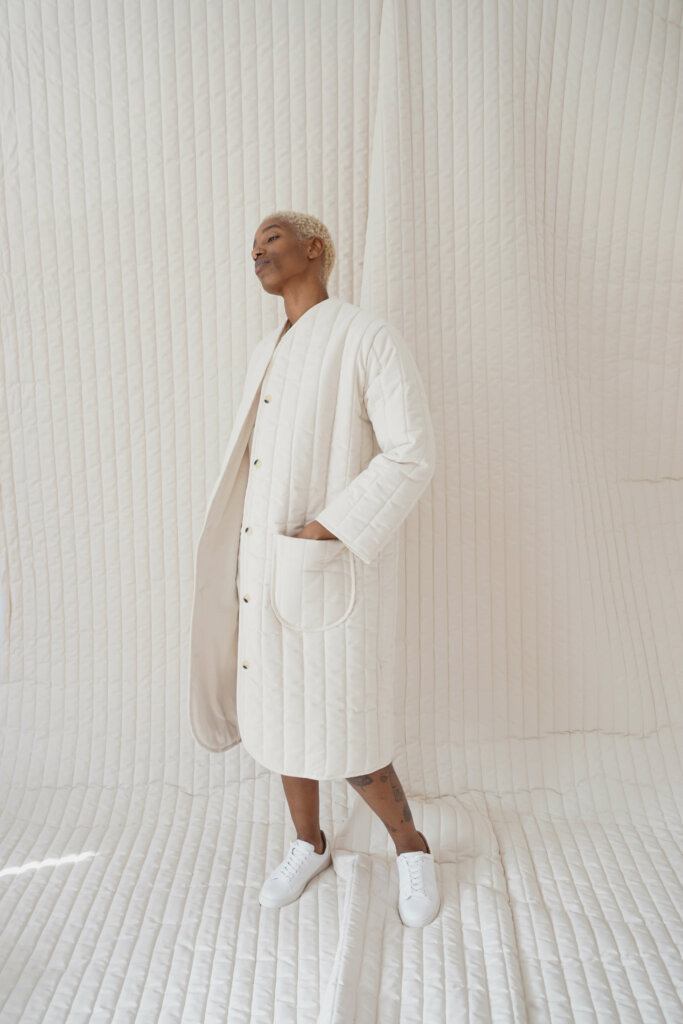Long Quilted Jacket Cream Photo Sample – TEXTILEHAUS